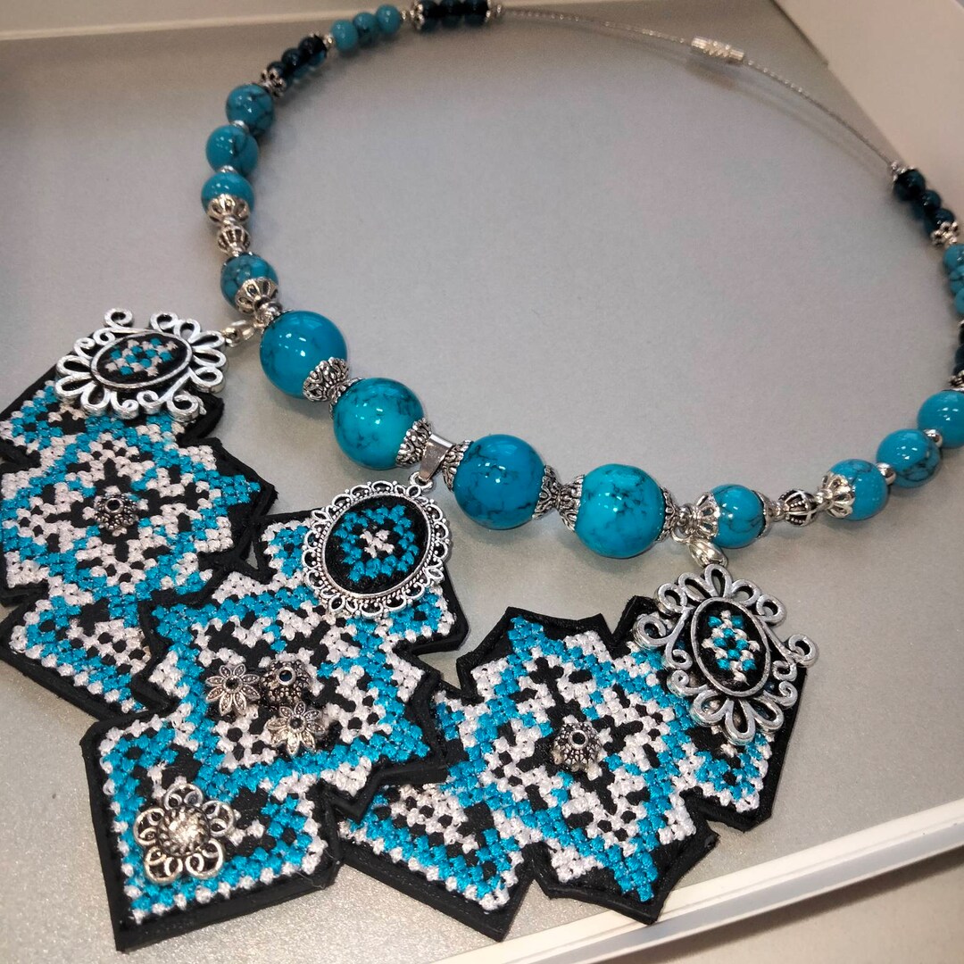 Ukrainian Vyshyvanka Jewelry Embroidered Ethno Necklace Pectoral Eco ...
