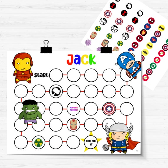 Superhero Digital Reward Chart Stickers Printable Online - Etsy
