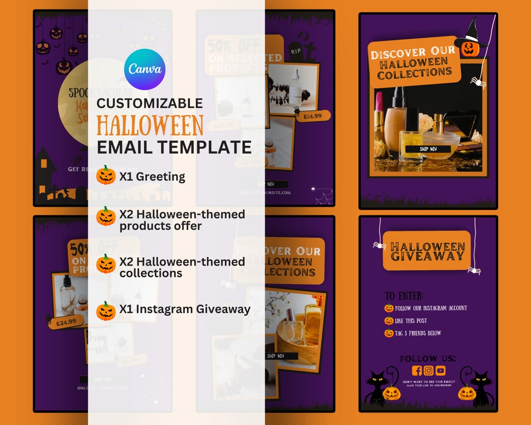 6 Pages Customizable Halloween Email Template to Use on Canva - Etsy