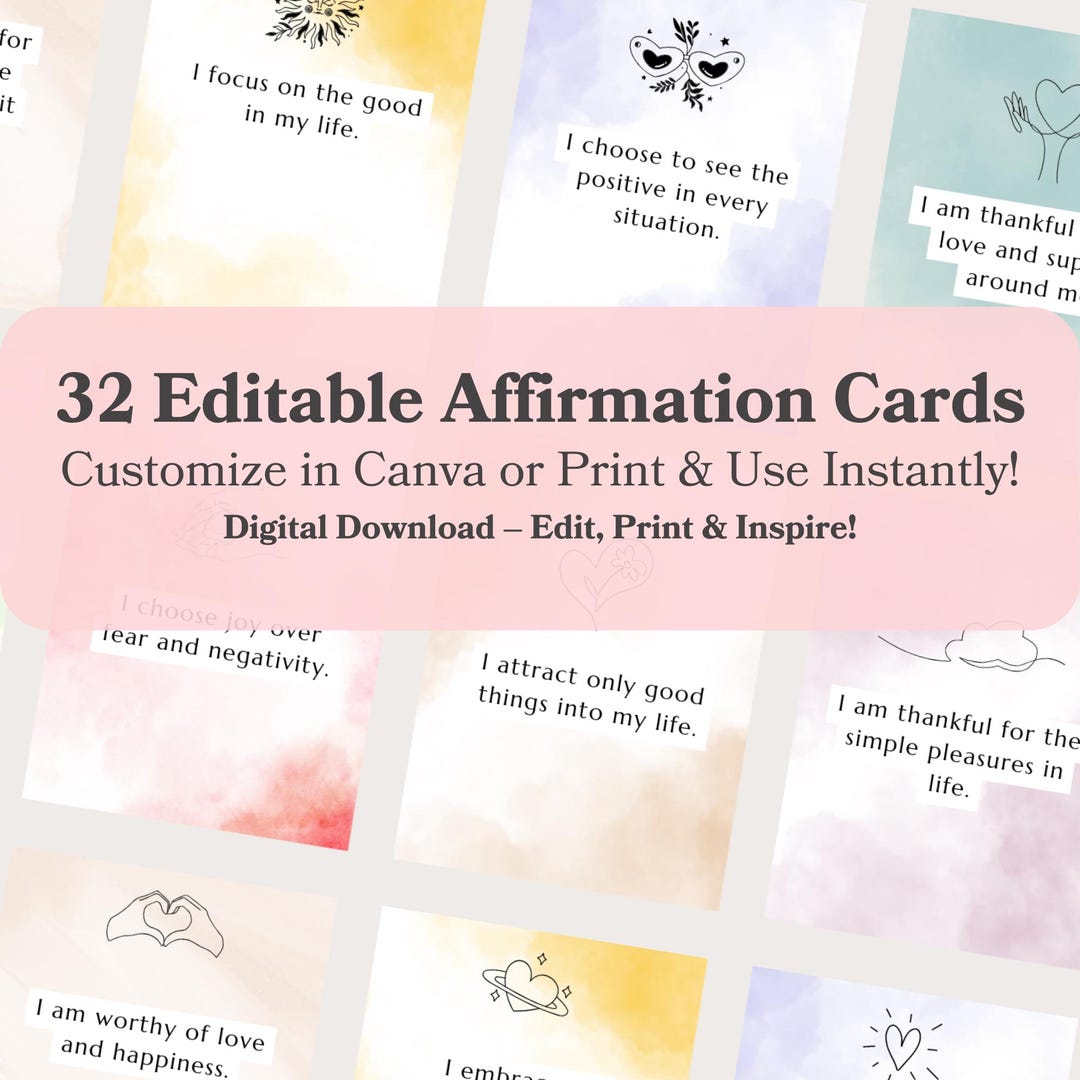 32 Editable Affirmation Cards – Printable and Customizable in Canva for ...