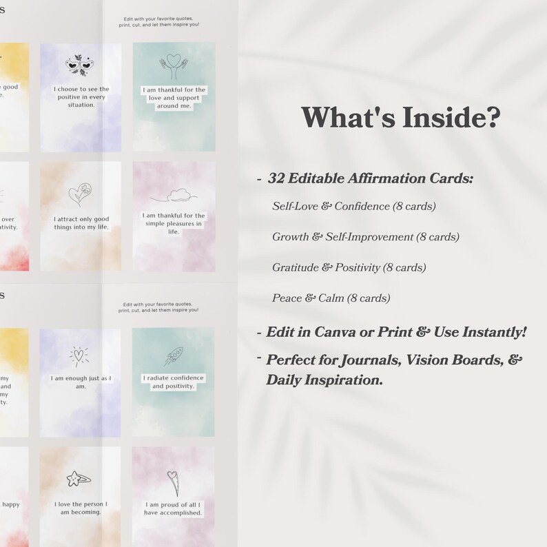 32 Editable Affirmation Cards – Printable and Customizable in Canva for ...