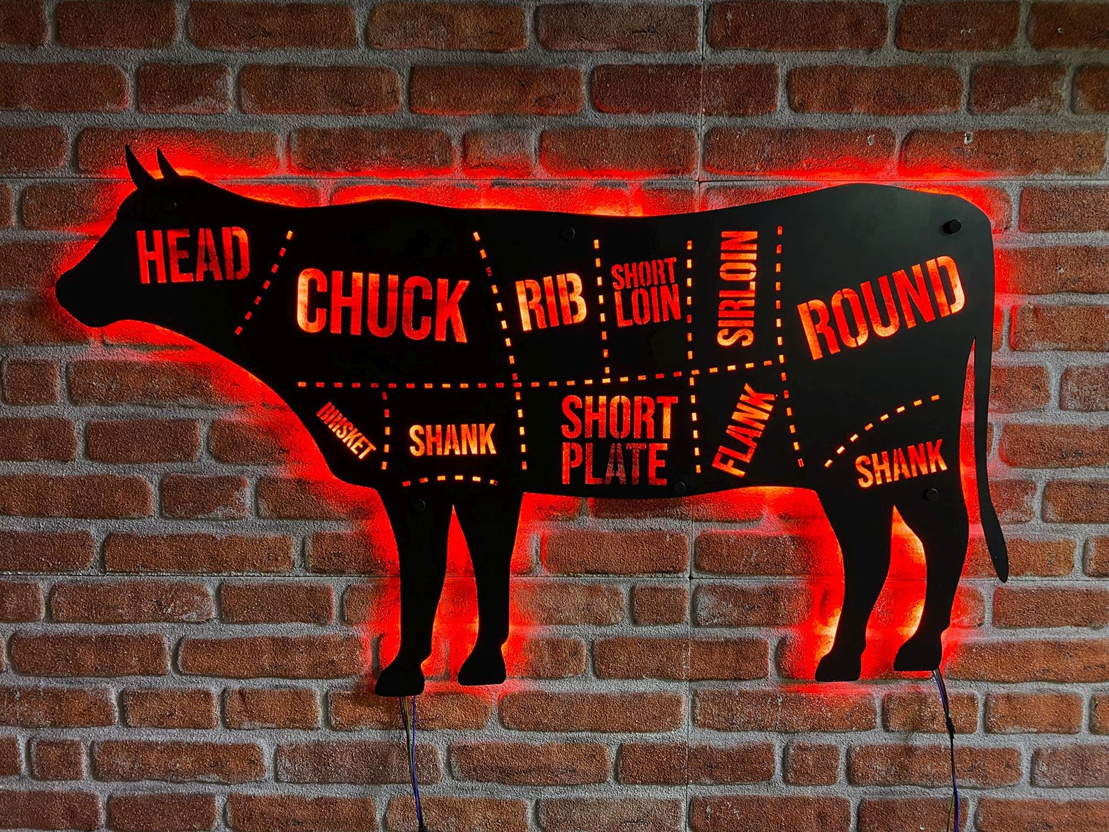 Cow Butcher Cuts Metal Sign, BBQ Kitchen Decor With Backlight - Etsy