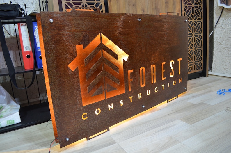 CORTEN rusted Steel LED Backlit Sign Backlit Business - Etsy Canada