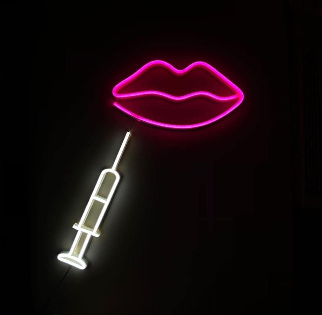 Lips Human Woman Needle Injector Syringe Neon Room Light | Paintfull ...