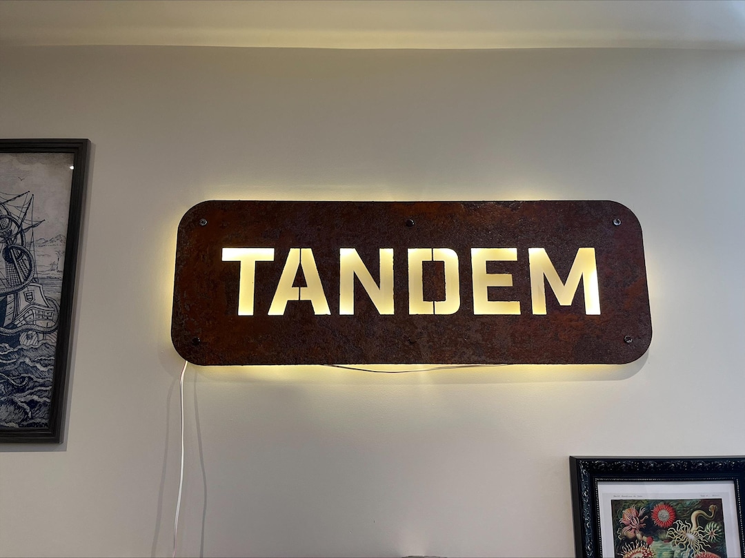 Letrero iluminado LED de acero CORTEN (oxidado), retroiluminado, placa ...