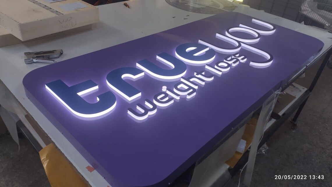 Custom LED Backlit Business Sign: 3D Metal Wall Logo - Etsy