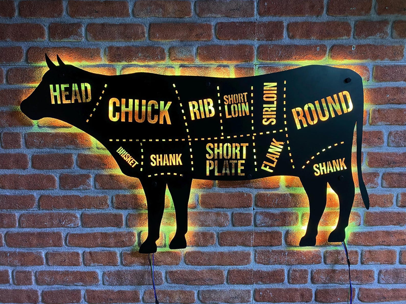 Cow Butcher Cuts Metal Sign, BBQ Kitchen Decor With Backlight - Etsy
