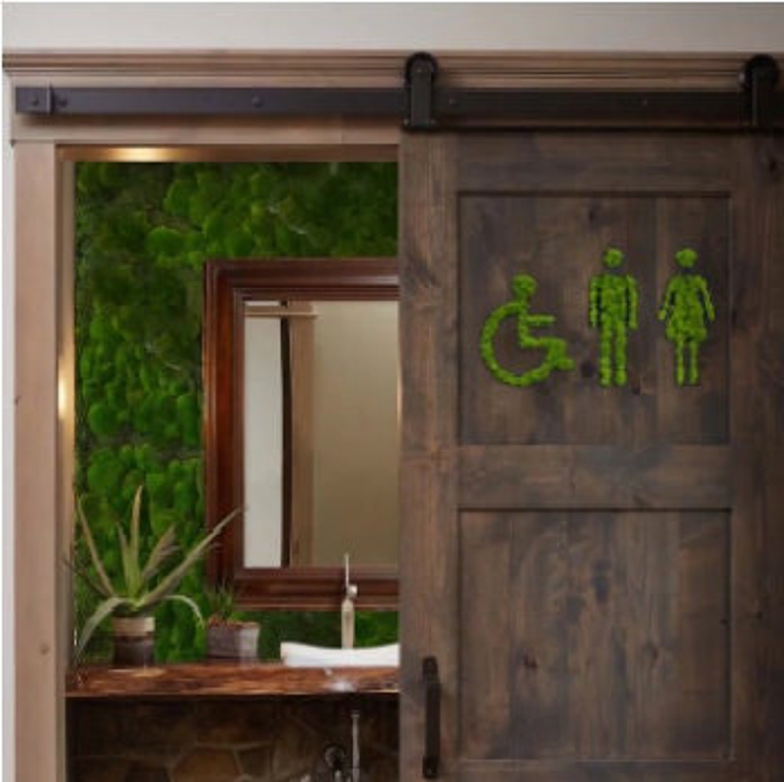Wall Moss Sign, Moss Art, Moss Restroom Sign, Bathroom Door Sign ...