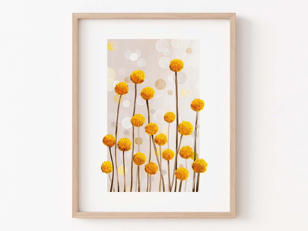 Metallic Billy Button Art Print, Botanical Print, Kitchen Decor, Wall ...