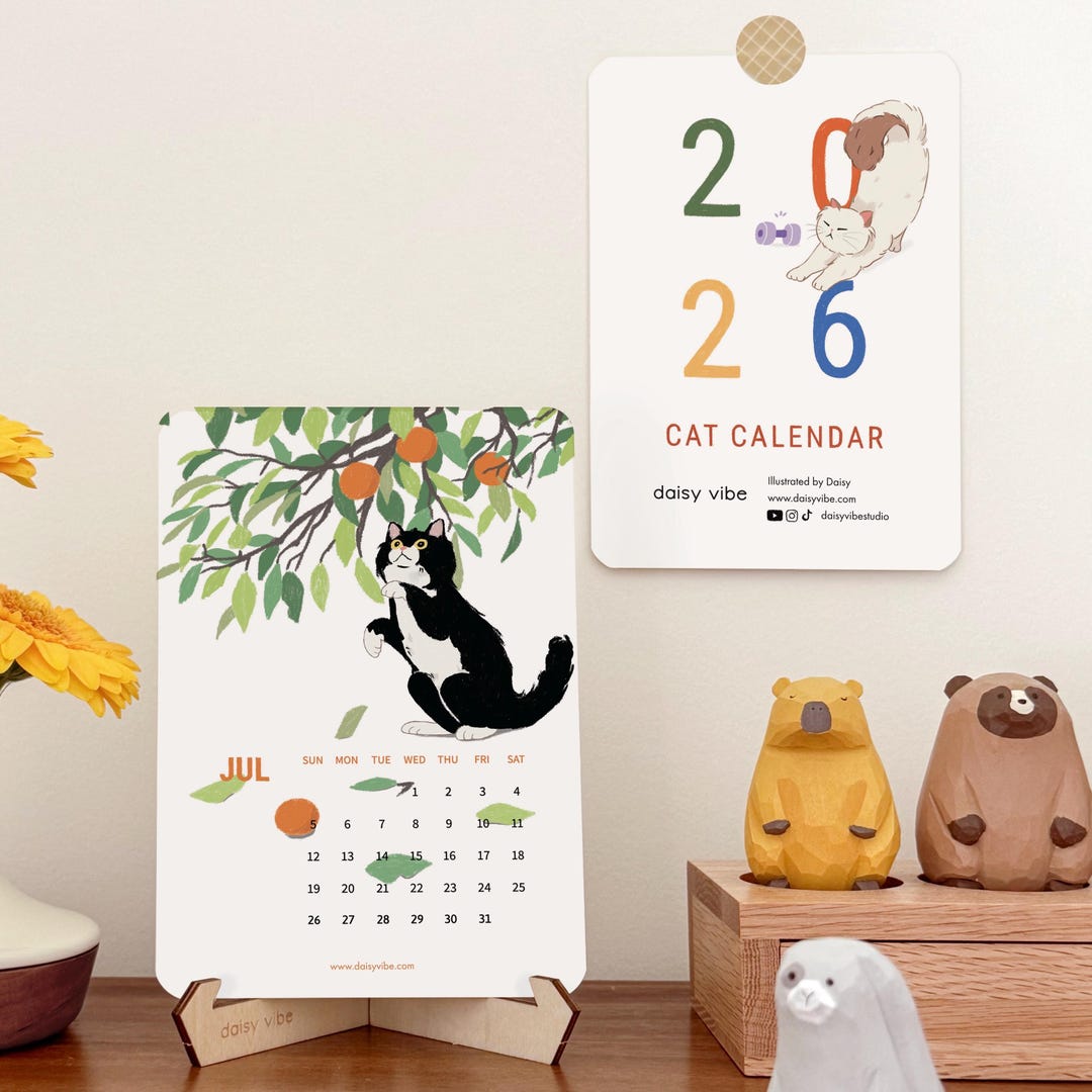 2026 Cat Desk Calendar, Monthly Desktop Calendar With Wooden Easel (5x7 ...