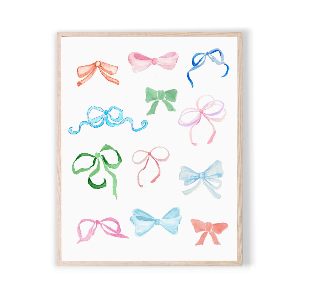 Watercolor Bows Wall Art | Grand Millenial Wall Art | Preppy Wall Art ...