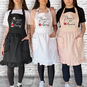 Custom Nail Salon Apron, Personalized Baker Ruffled Apron, Makeup Apron ...