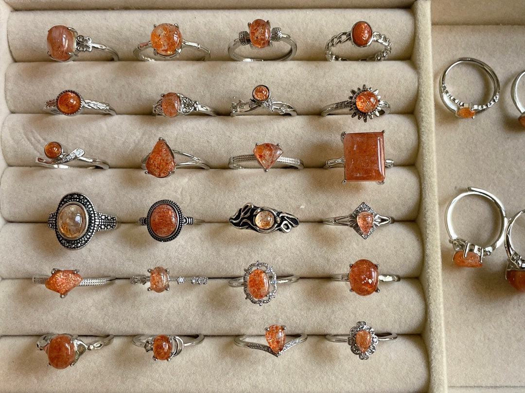 Natural Sunstone Ring, Orange Stone Ring, Natural Gemstone Ring ...