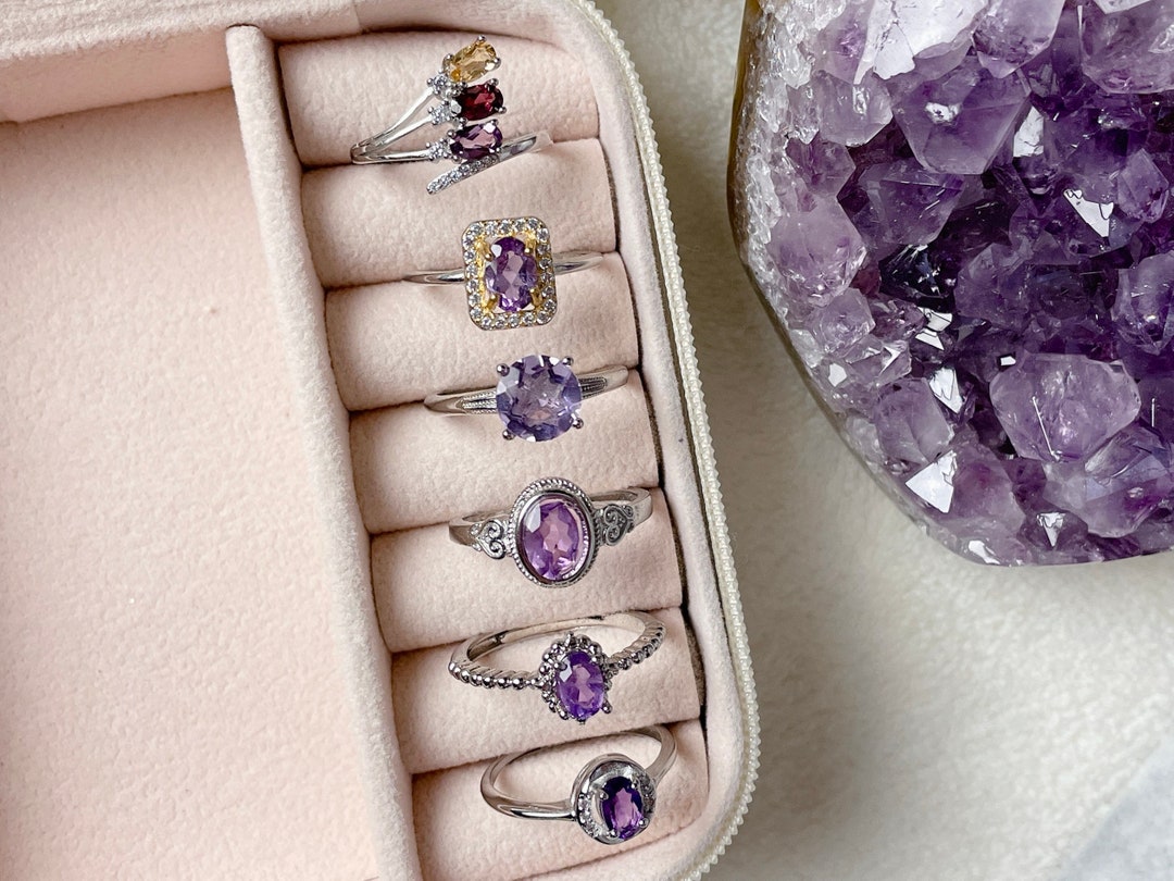 Amethyst Ring, February Birth Stone Jewelry Gift for Her, Natural ...