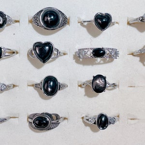 Adjustable Shiny Hypersthene Ring, Black Stone Ring, Dark Feminine ...