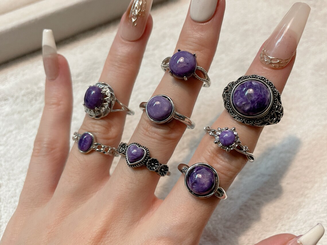 Purple Charoite Adjustable Silver Plated Ring, Healer Crystals for ...