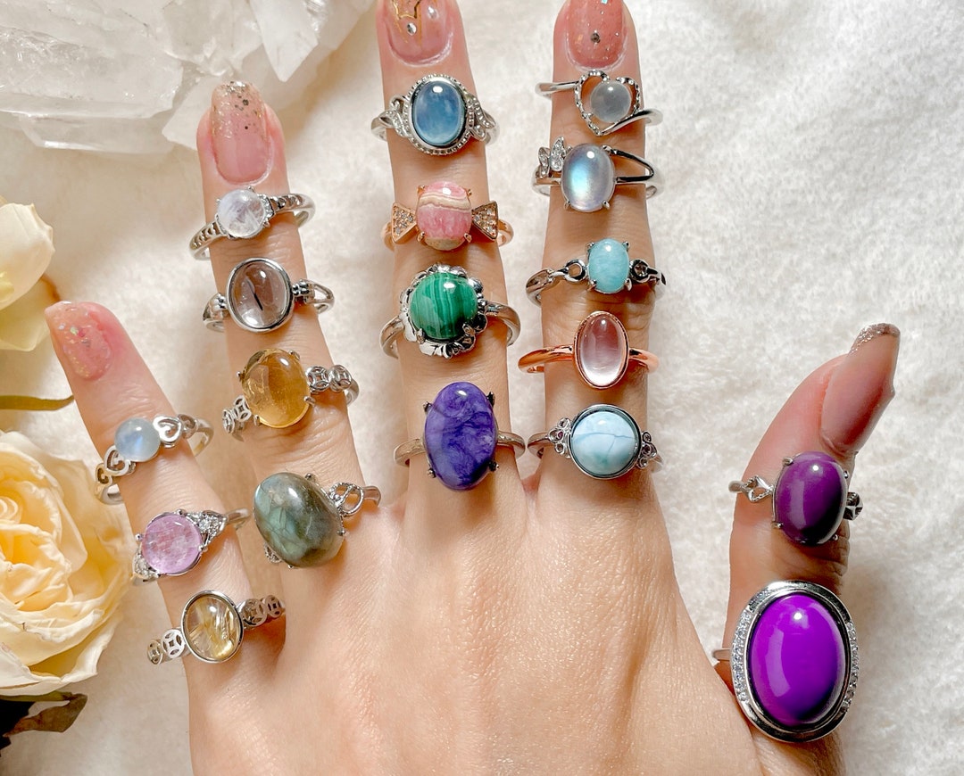 Healing Crystal Rings , Adjustable Crystal Ring, Natural Crystal Rings ...