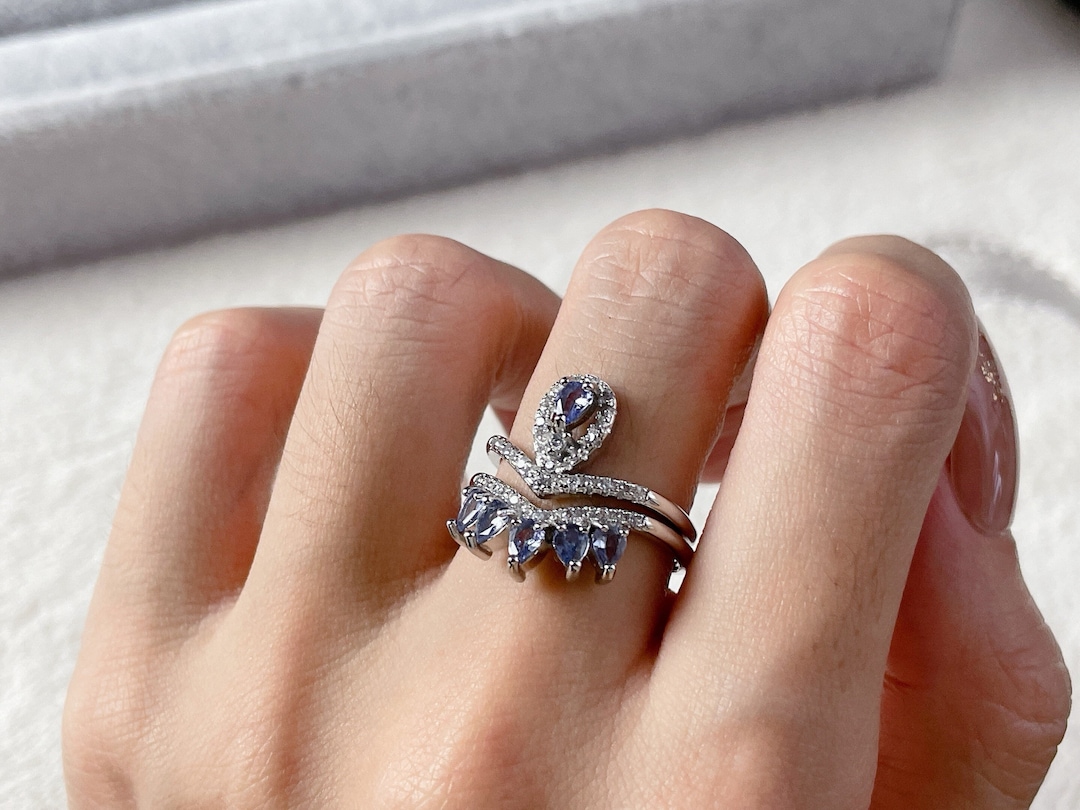 Iolite Ring With Enhancer Ring, Genuine Iolite, Iolite Jewelry, Ring ...
