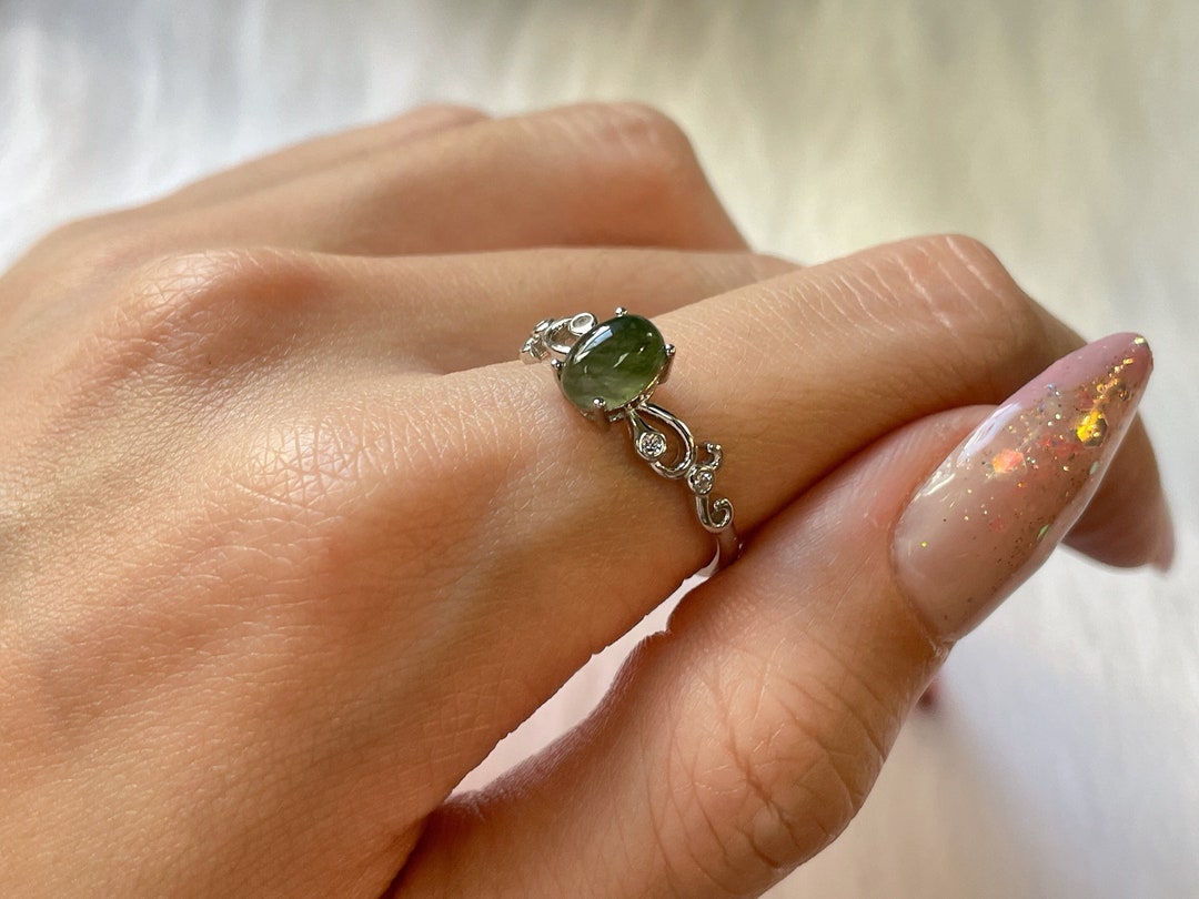 Sterling Silver Green Rutilated Crystal Ring, Healing Crystal Ring ...