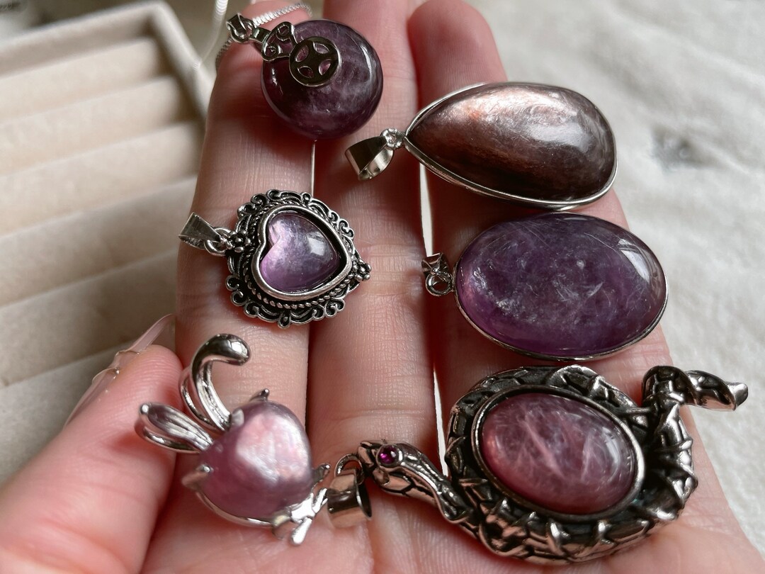 Purple Lepidolite Pendant Necklace, Lepidolite Necklace, Lepidolite ...