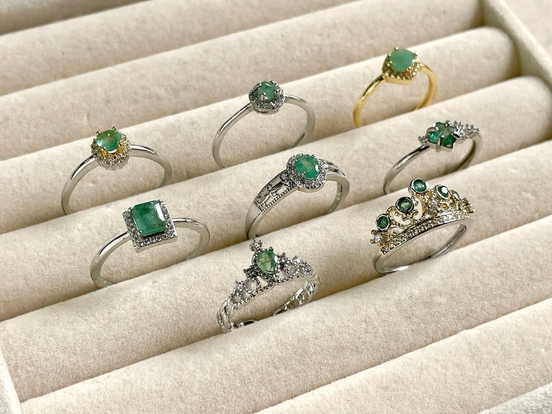 Dainty Emerald Ring, Silver or Gold Plated, Adjustable Crystal Ring - Etsy