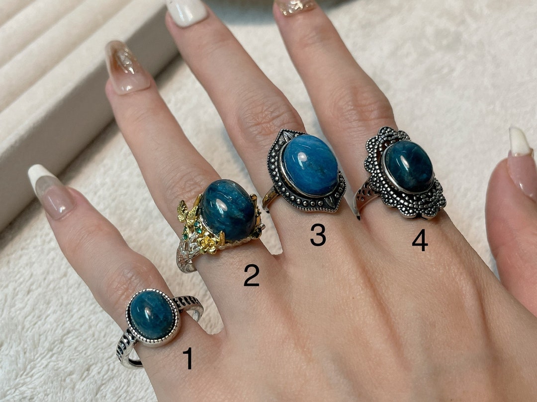 Natural Teal Blue Apatite Ring for Psychic Power for Career Success ...