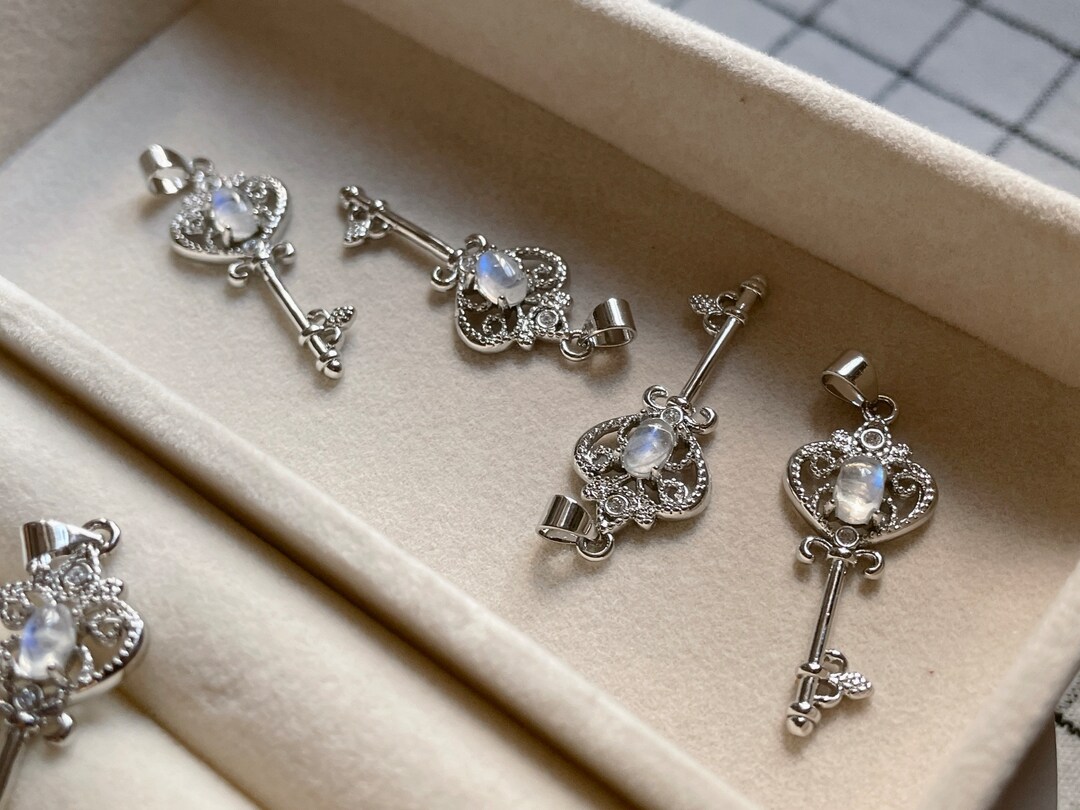 Princess Key Pendant With Moonstone Crystal, Moon Wand Necklace, Love ...
