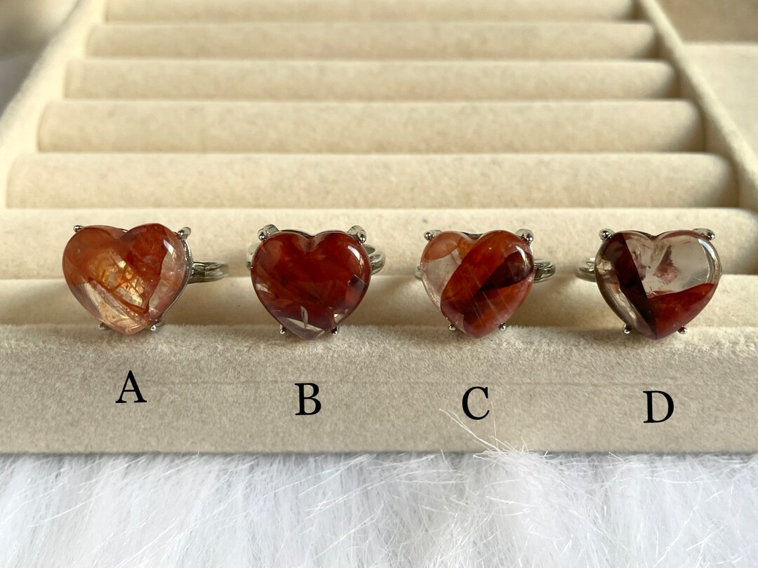 Natural Hematoid Quartz Rings , Hematite Quartz , Red Heart Ring, Red ...