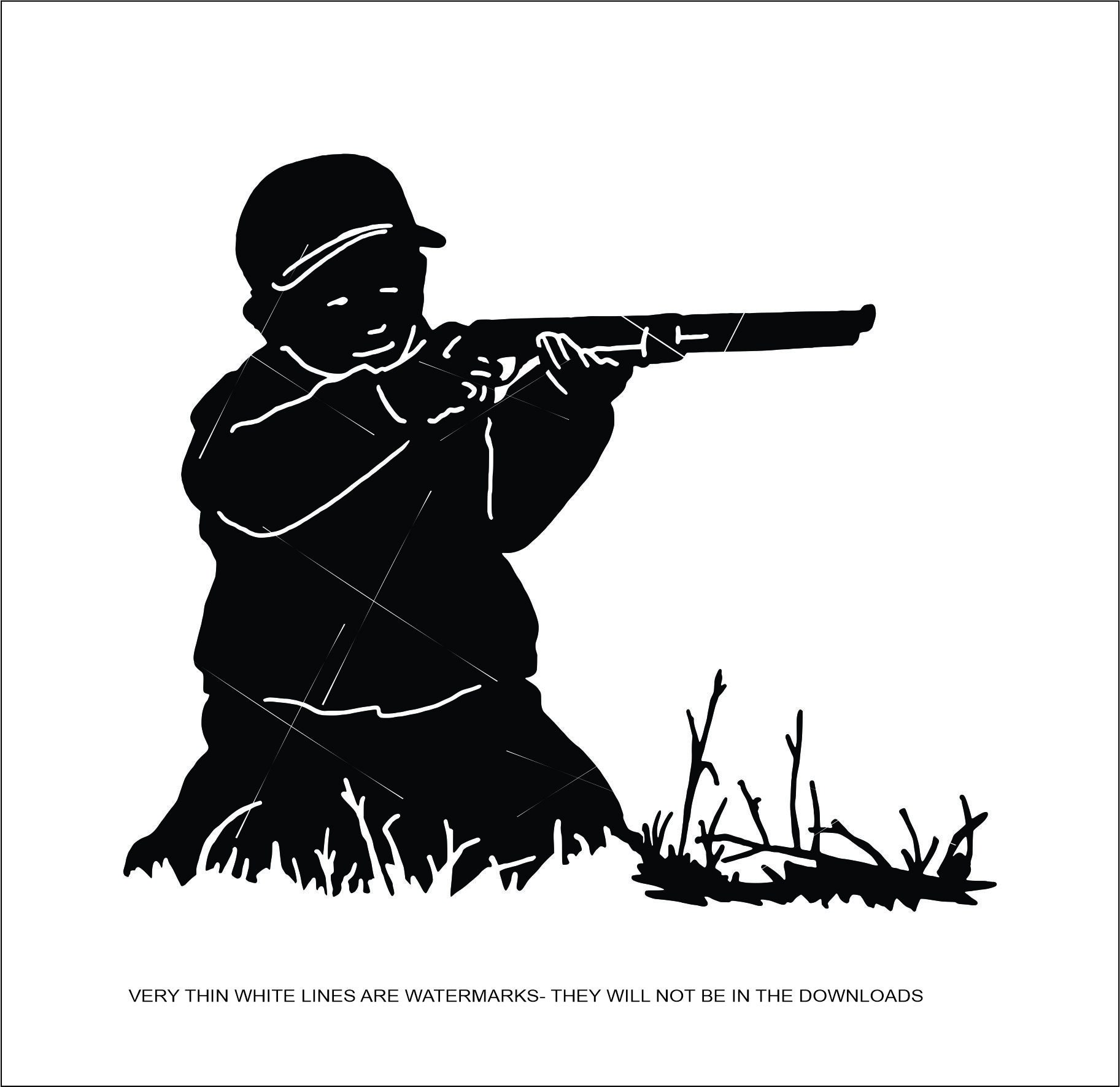Simple Boy Lad Hunter Shooting Rifle Hunting Forest Animal Weeds * Cut ...