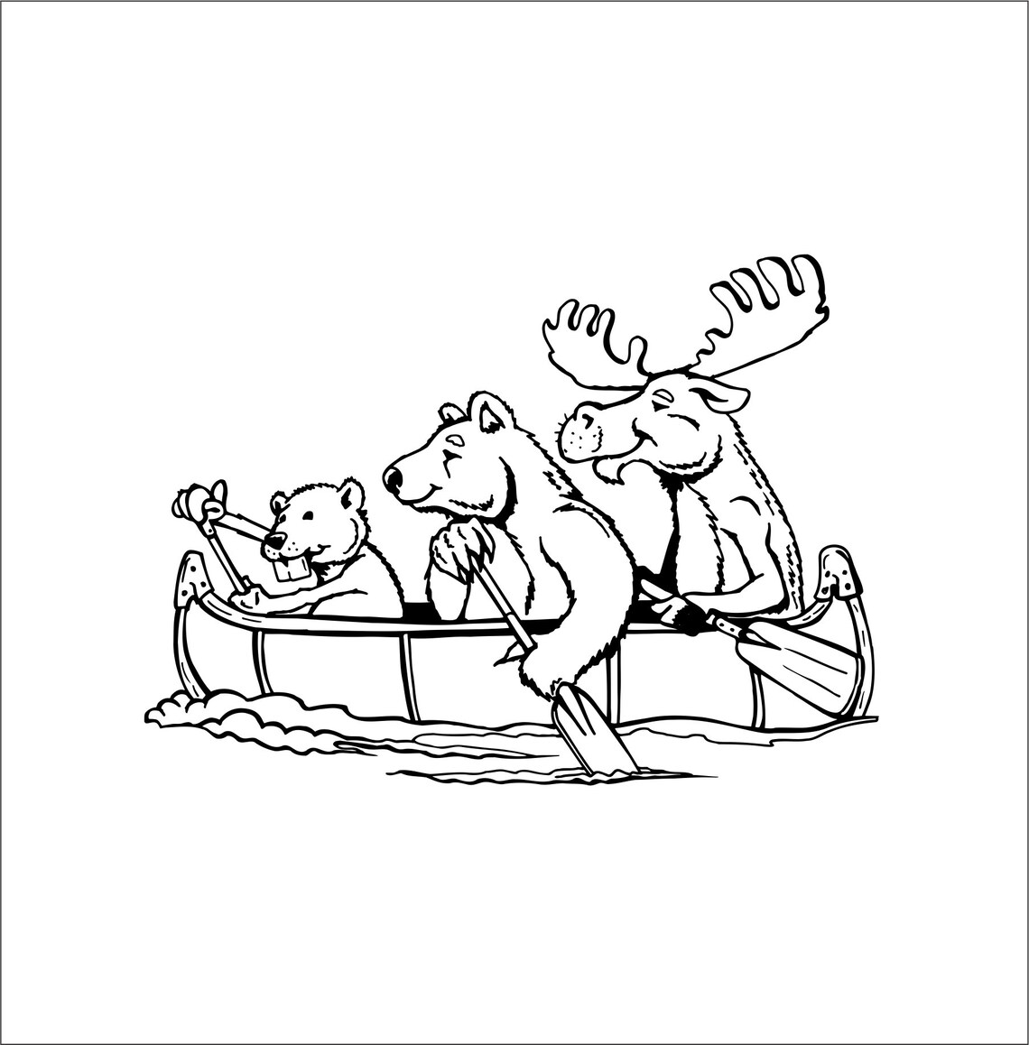 Bear Moose Cub Paddling Canoe Animals Rowing Wildlife Adventure Travel ...