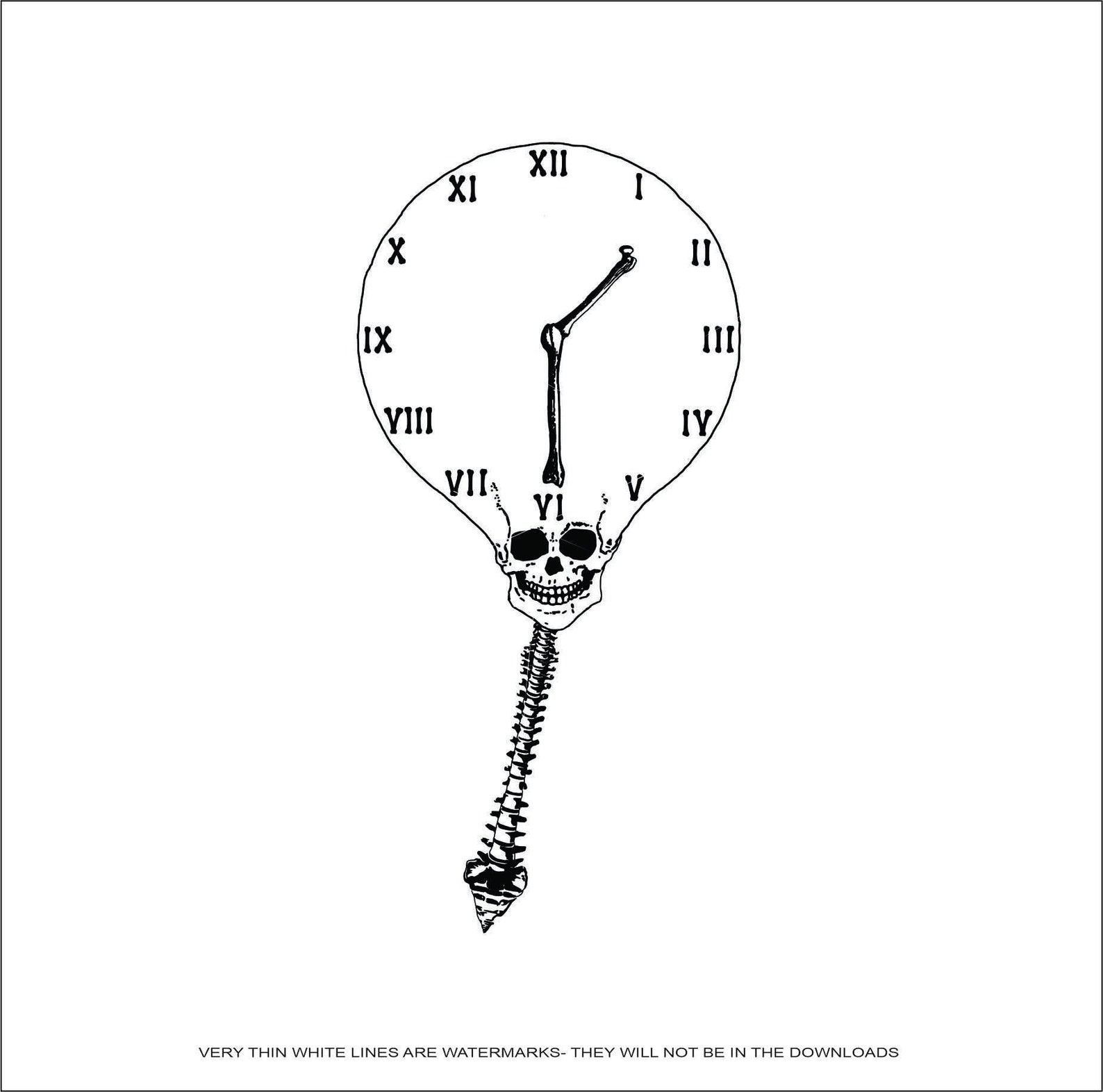 Westminster Numbers Skeleton Spine Cranium Skull Head Time Wall T-shirt ...