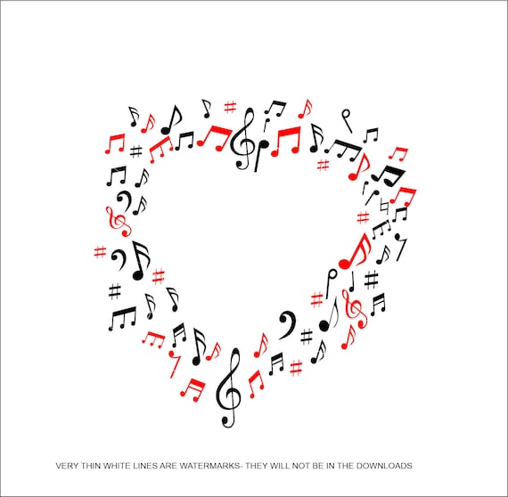 Heart From Music Notes Symbols Staff Treble Clef Sound Pitch | Etsy