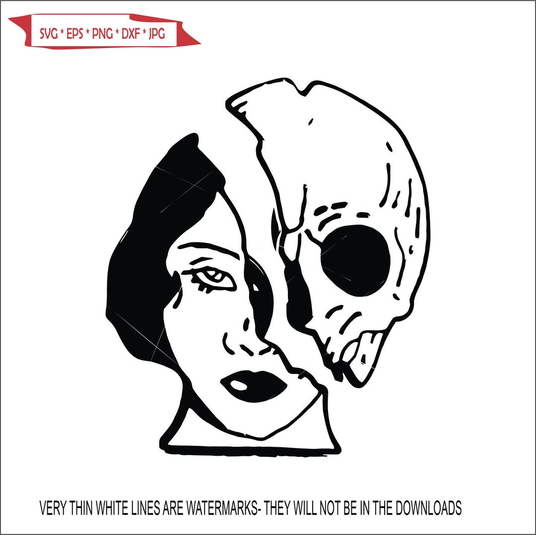 Half Lady Face Half Skull Head Skeleton Cranium Human Bones Grave ...