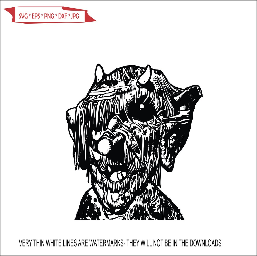 Hairy Head Face Creature Ugly Horror Freak Monster Beast Devilish Horn ...