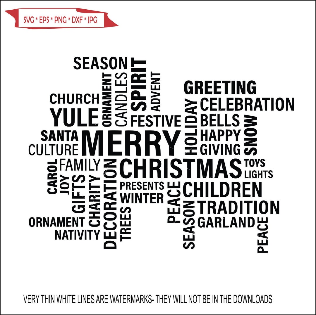Merry Christmas Cluster Group WORDS Cloud Collage Holiday Word Season ...