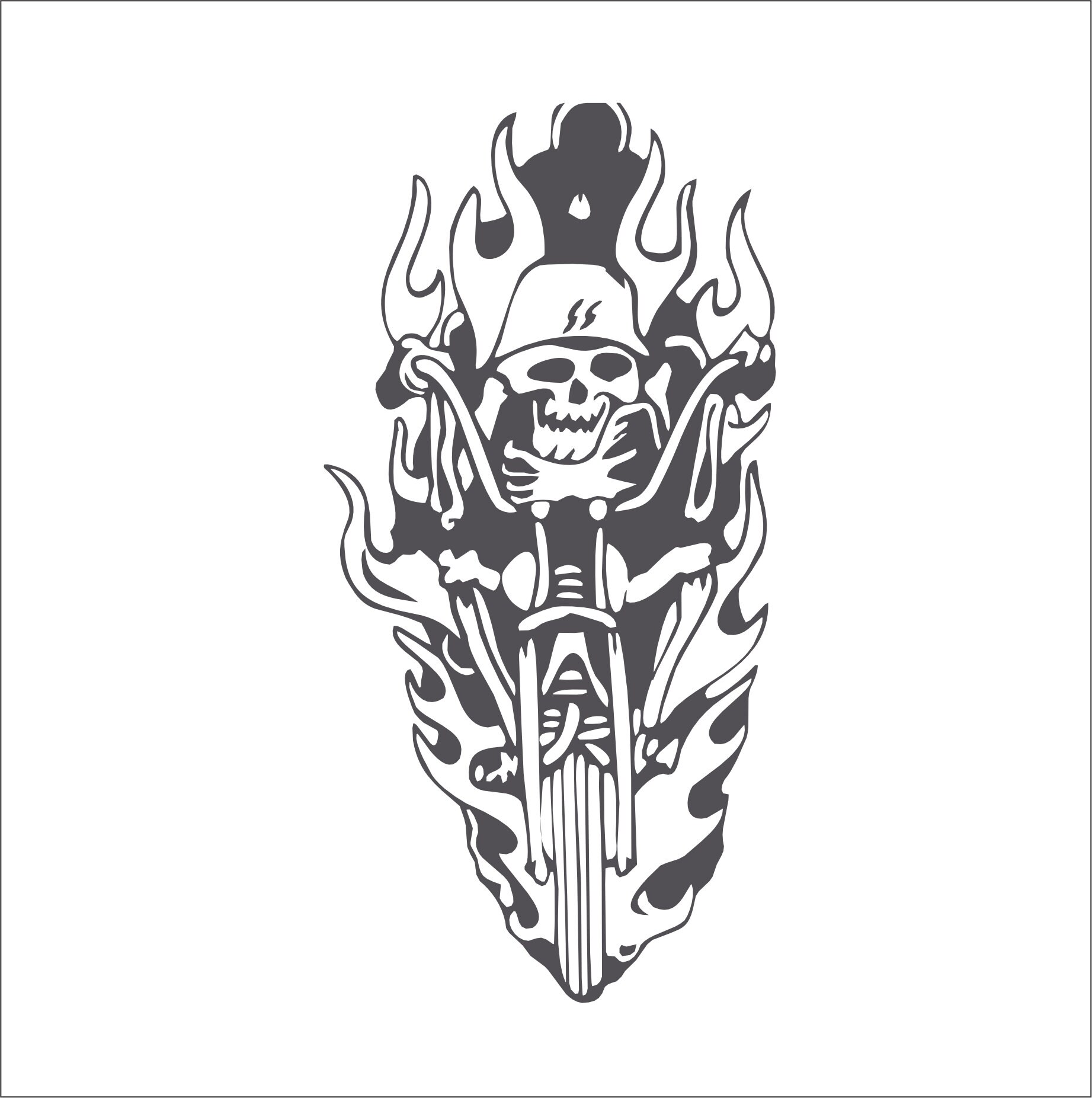 Skull Biker Motorcycle Flames Ghost Chopper Bike Transportation * Cut ...
