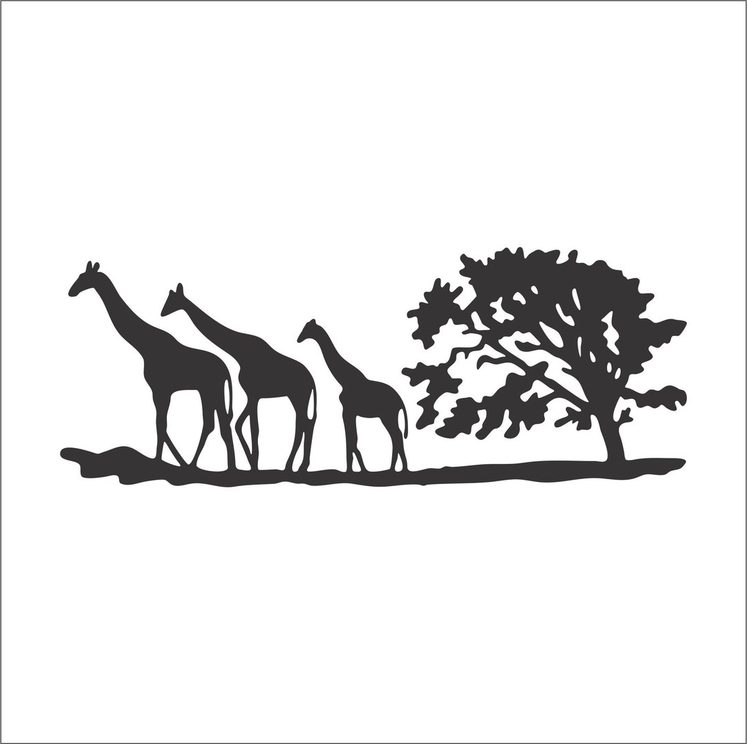 Giraffe Family Tree Zoo Animal Black Silhouette * Cut Sign Design Image ...