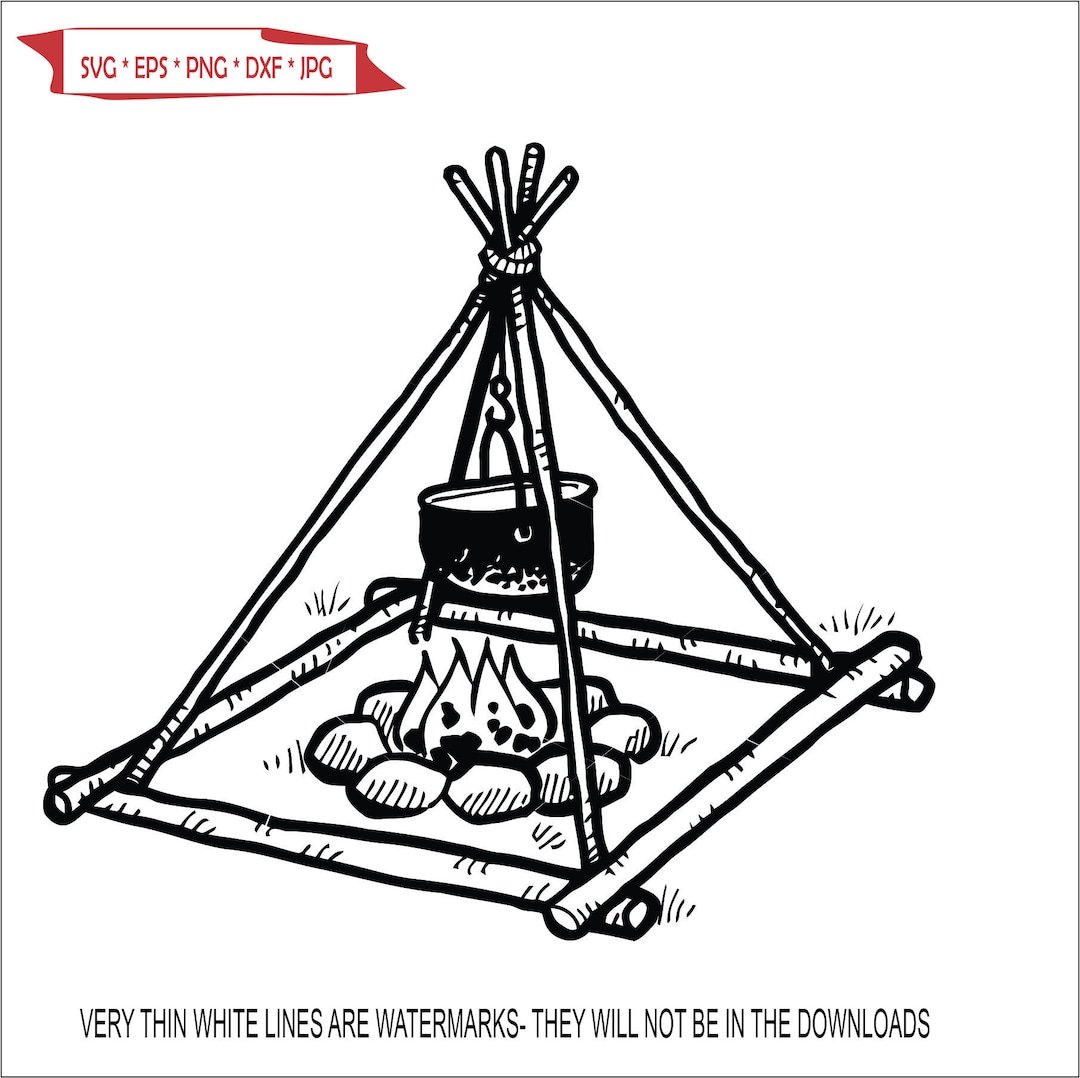 Camp Fire Tripods Cast Iron Pot Open Fire Pit Logs Wood Camping ...