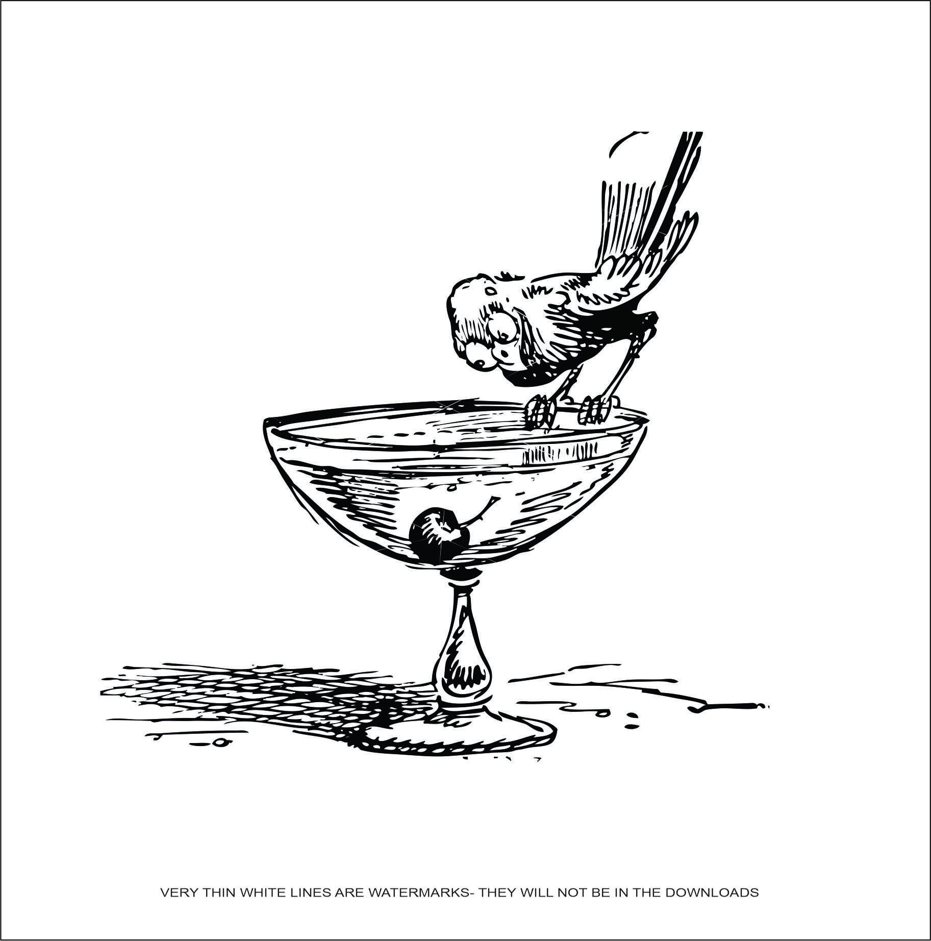 Bird Drinking in Cocktail Glass Gin Olive Alcohol Martini Cartoon Funny ...