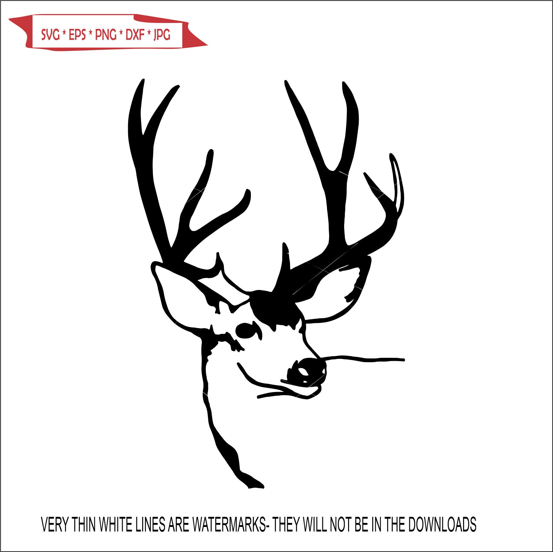 Deer Head Outline Racks Antler Buck Hunting Forest Animal Taxidermy ...