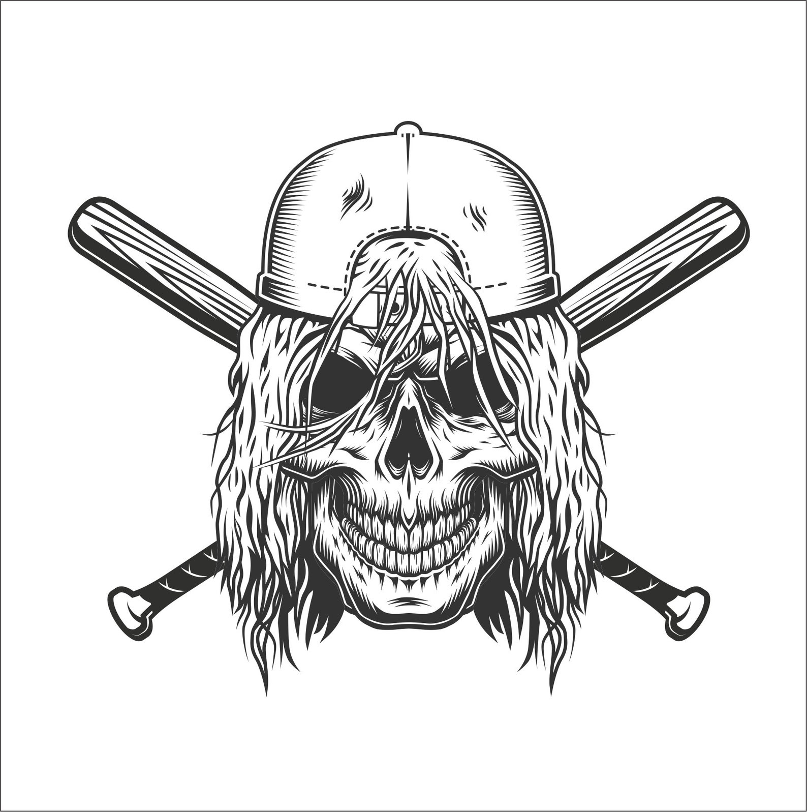 Longhair Skull Baseball Softball Sports Fastpitch Softball - Etsy