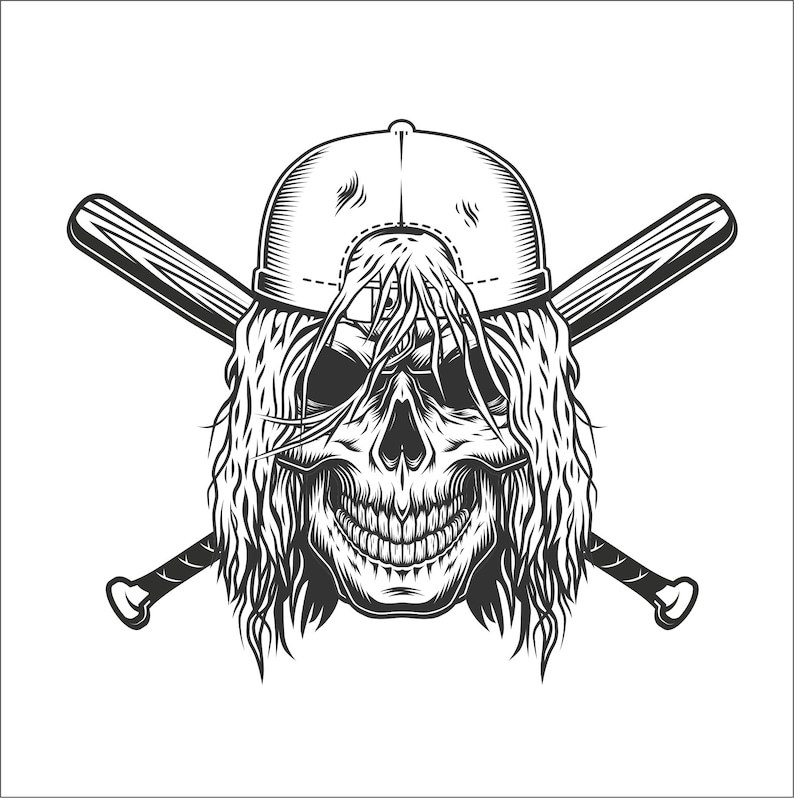 Longhair Skull Baseball Softball Sports Fastpitch Softball - Etsy