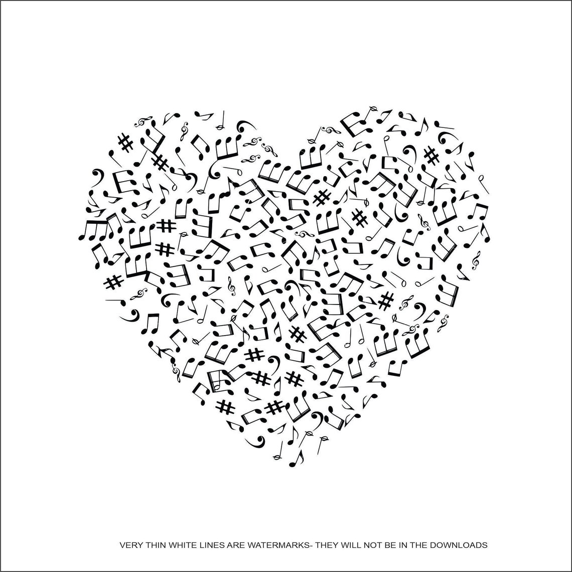 Heart Shape Full Music Notes Staff Treble Clef Sound Pitch - Etsy