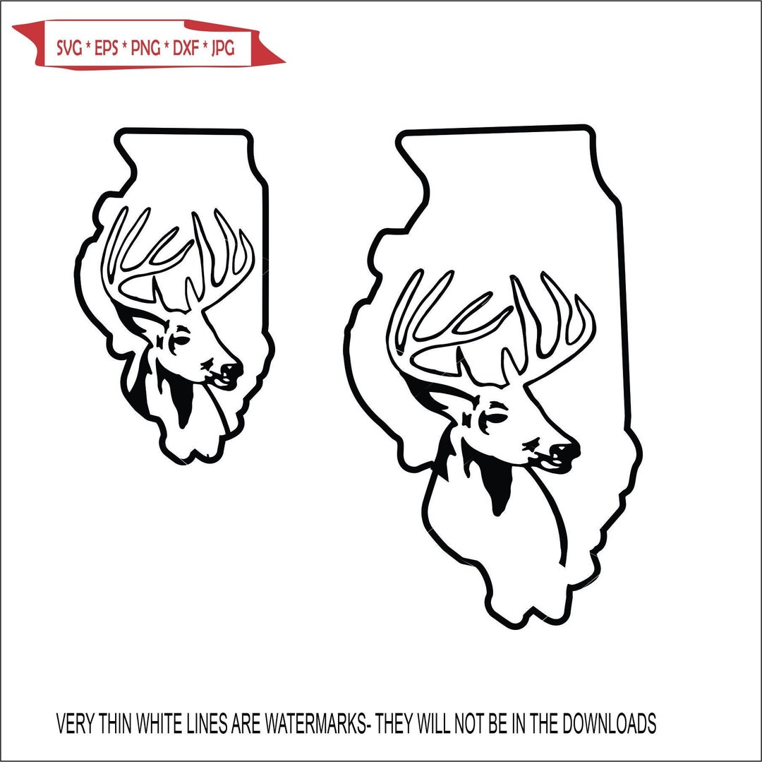 Deer Head Map Illinois Hunting Sport Game Forest Animal Wildlife State ...