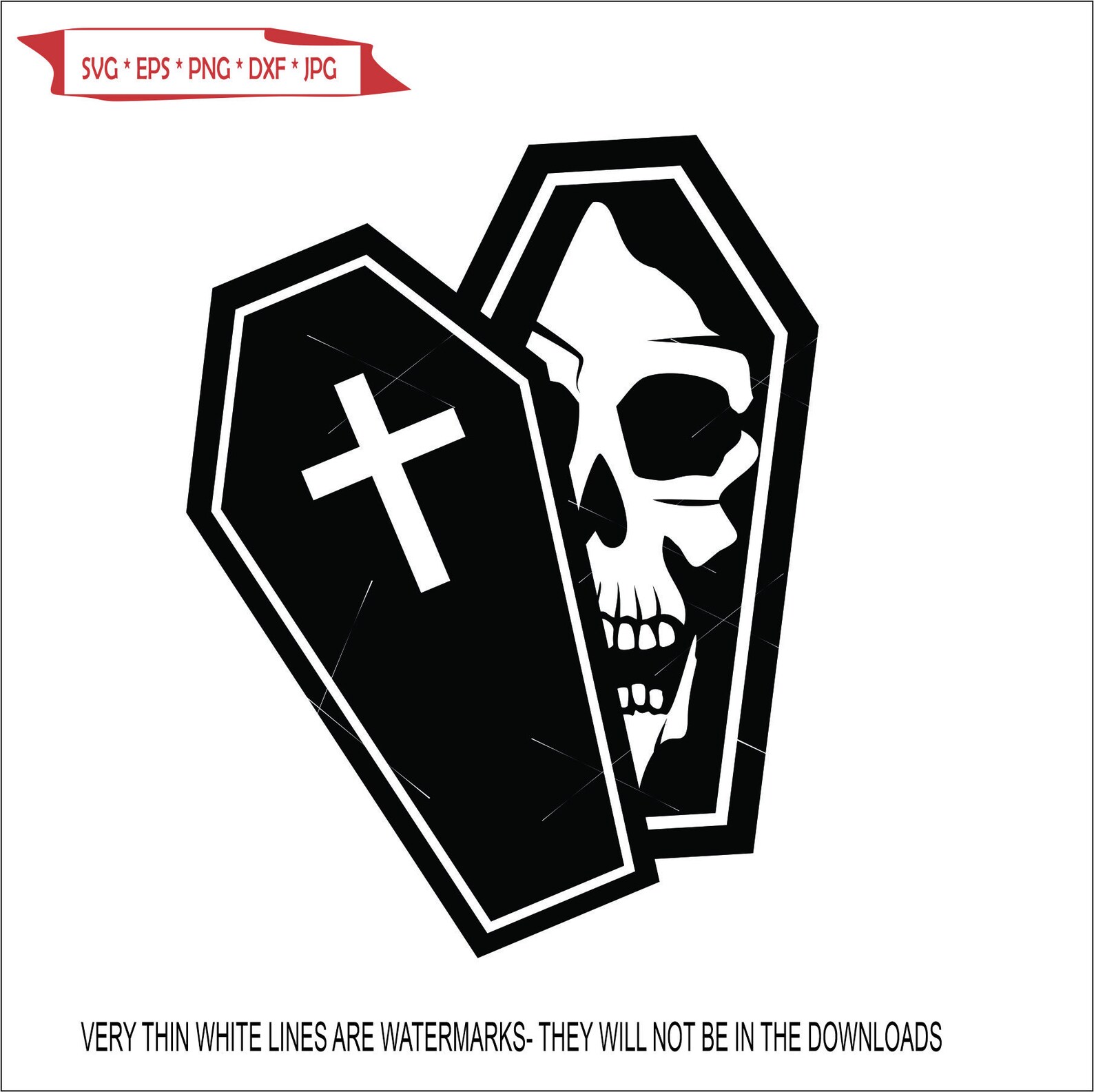 Coffin Cross Skull Skeletal Cranium Head Ghost Creepy Face Scary * Cut ...