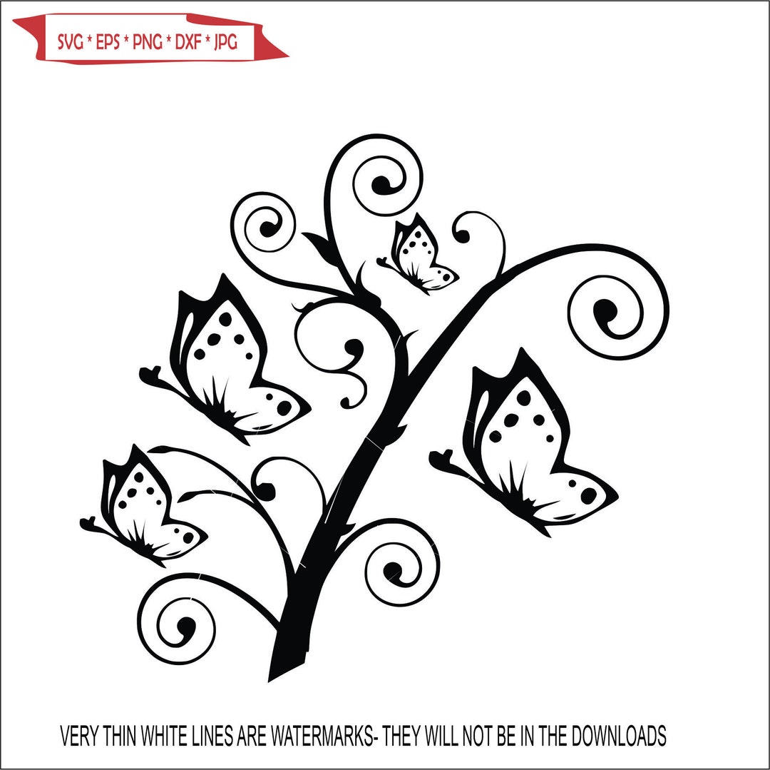 Simple 4 Butterfly Swirl Design Caterpillar Flower Flight Insects ...