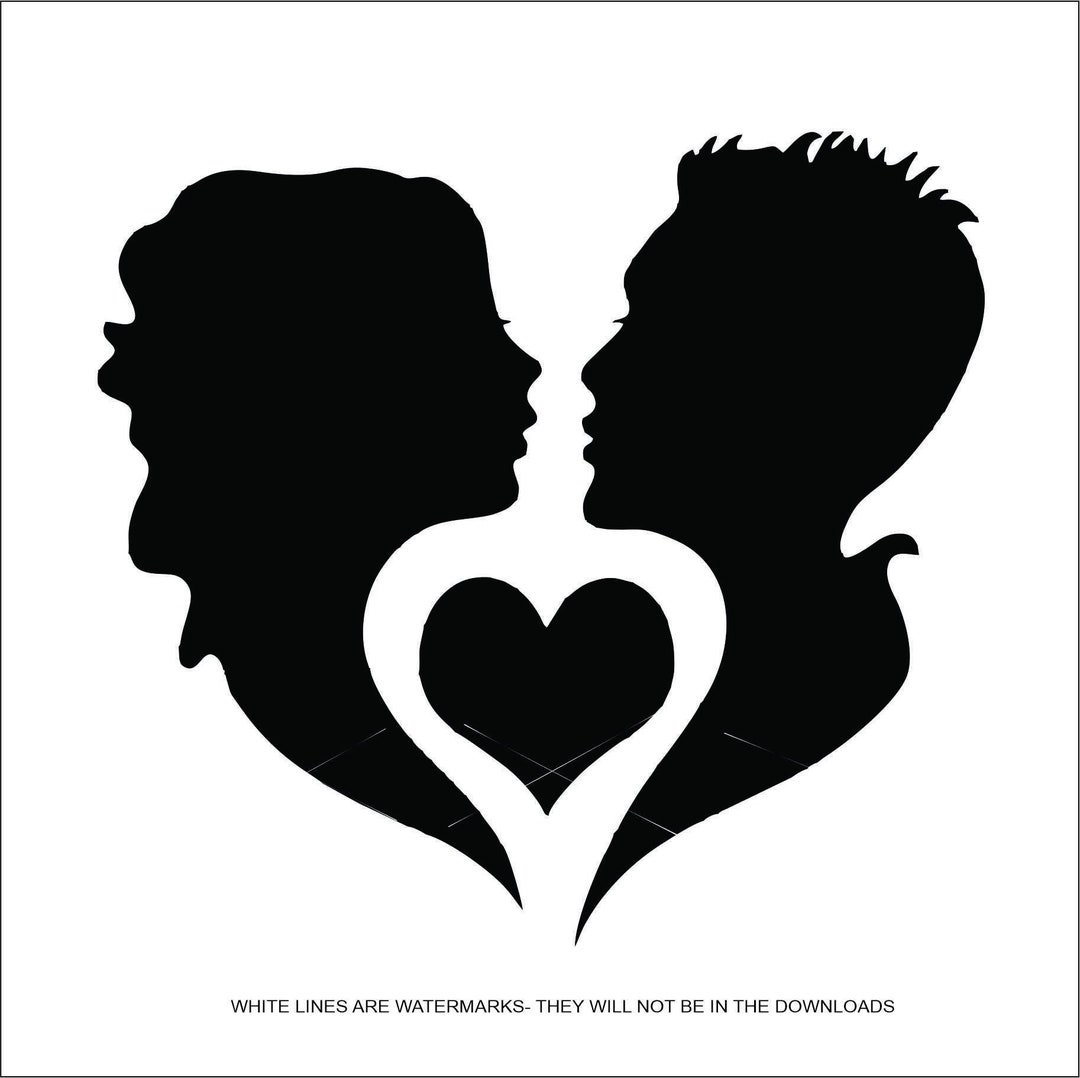 Simple Sensual Couple in Love Heart Between Them Black Silhouette ...