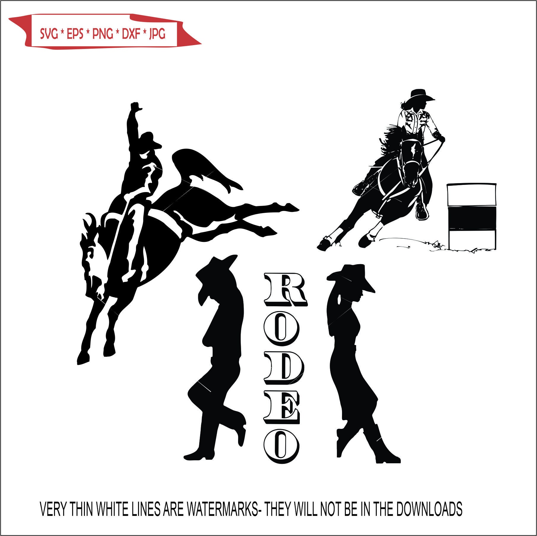 Rodeo Word Bronco Rider Barrel Racer Male Female Silhouette Horse ...
