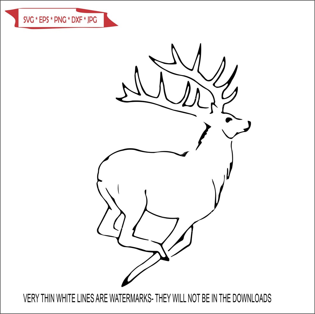 Deer Running Outline Racks Antler Buck Hunting Forest Animal Taxidermy ...