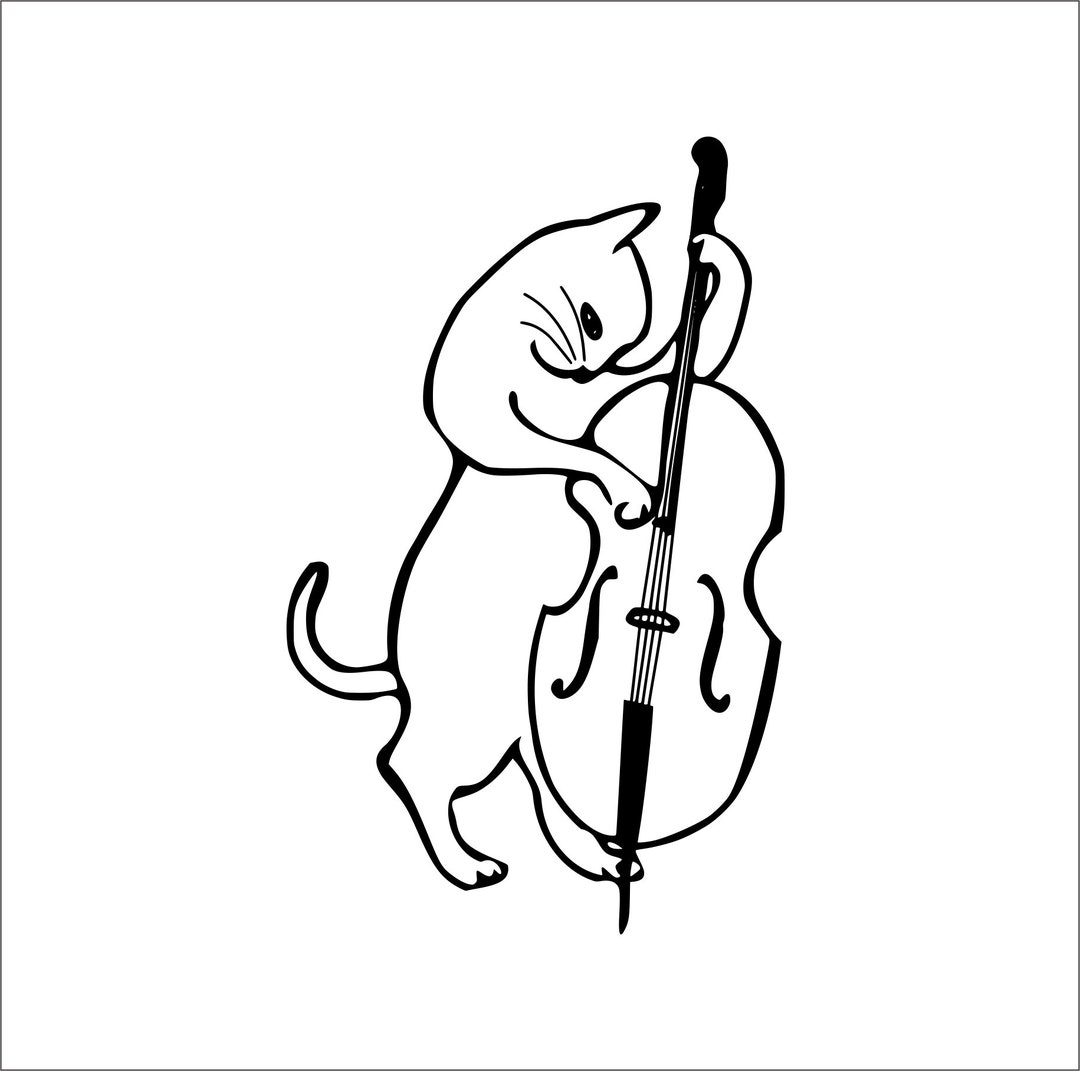 Music Cat Playing Cello Cartoon Domestic Cat * Cut Sign Image Clipart ...